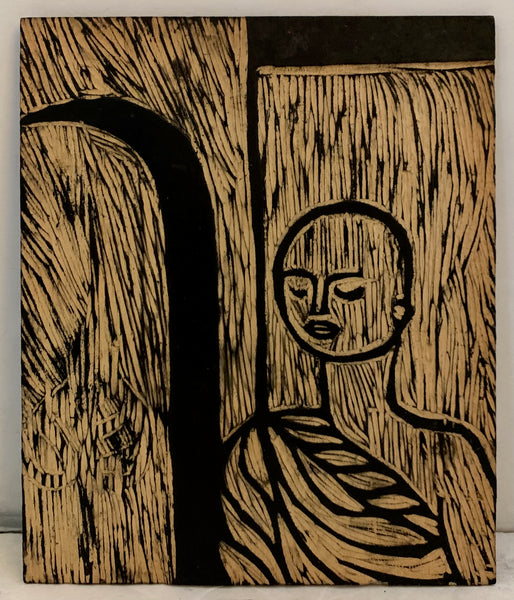 Three Monks and Monk in Doorway, Double-Sided Woodblock – Poster Museum