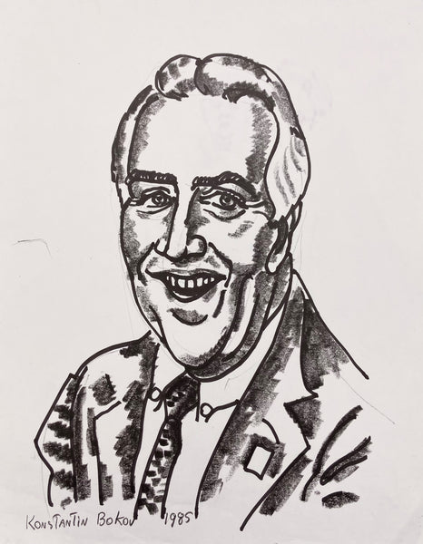 Smiling Gentleman Konstantin Bokov Charcoal Drawing – Poster Museum